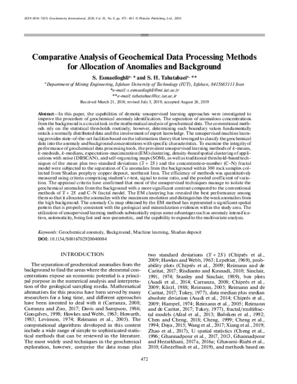 (PDF) Comparative Analysis of Geochemical Data Processing Methods for ...