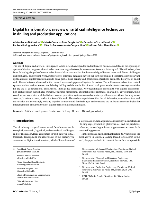 (PDF) Digital transformation: a review on artificial intelligence techniques in drilling and ...