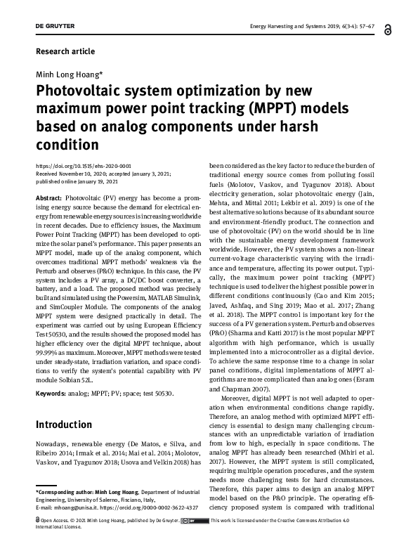 Pdf Photovoltaic System Optimization By New Maximum Power Point