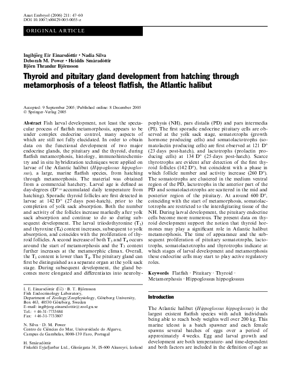 (PDF) Thyroid and pituitary gland development from hatching through ...