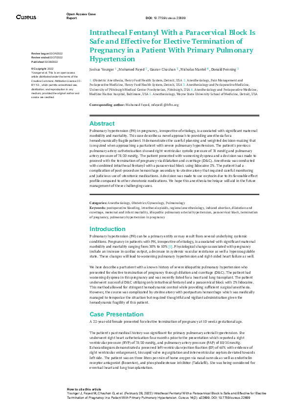 (PDF) Intrathecal Fentanyl With a Paracervical Block Is Safe and ...