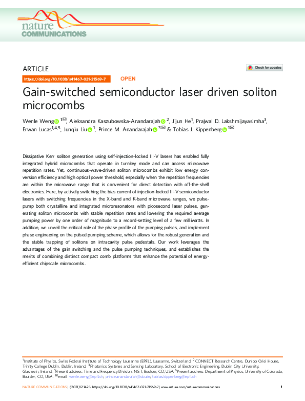 (PDF) Gain-switched semiconductor laser driven soliton microcombs ...