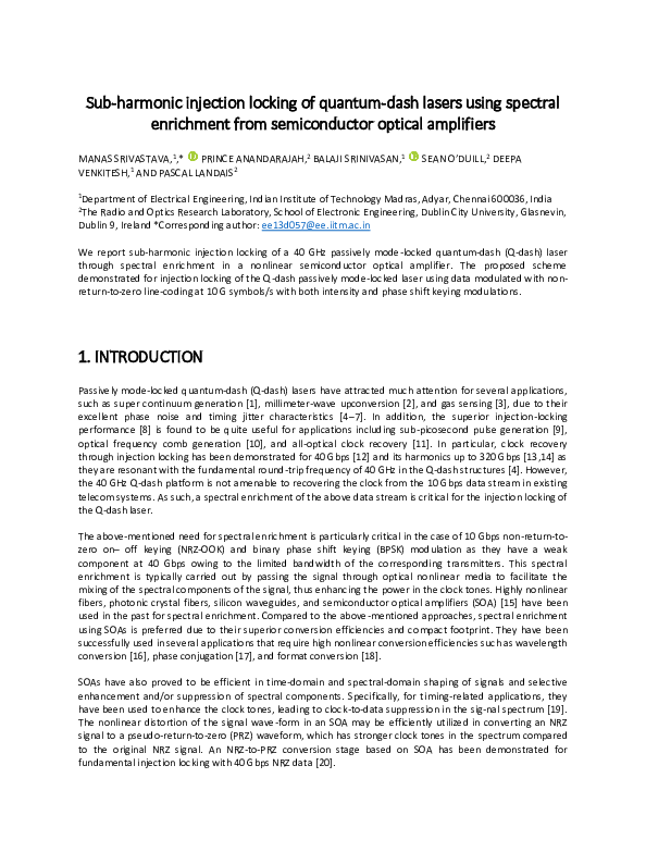 (PDF) Sub-harmonic injection locking of quantum-dash lasers using spectral enrichment from ...