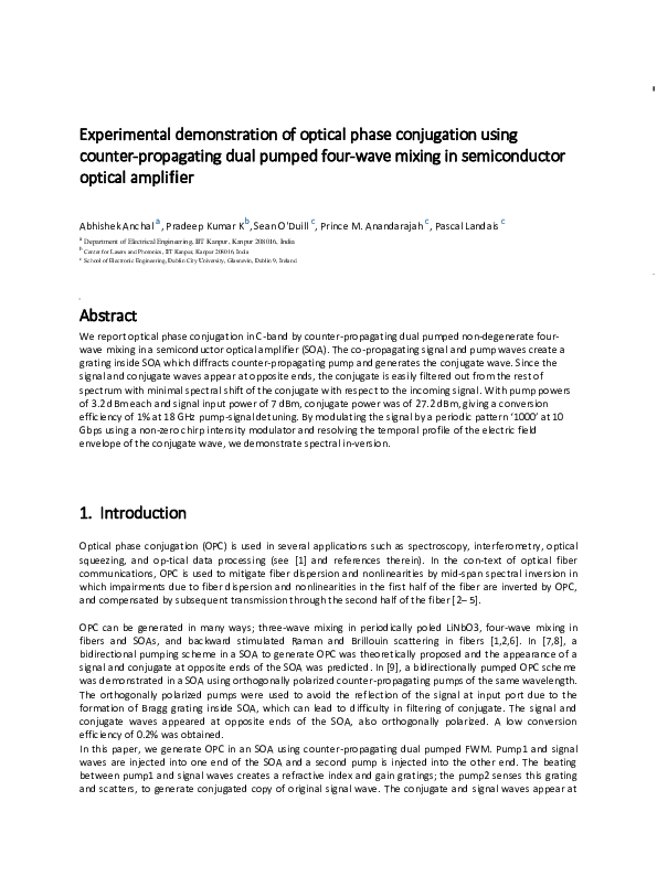 (PDF) Experimental demonstration of optical phase conjugation using ...