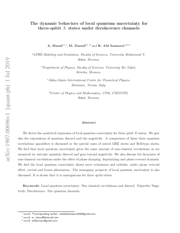 (PDF) The dynamic behaviors of local quantum uncertainty for three ...