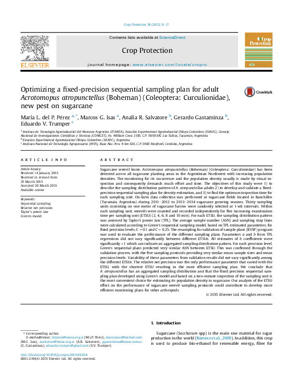 (PDF) Efficient Sampling Plan for Acrotomopus at Sugarcane