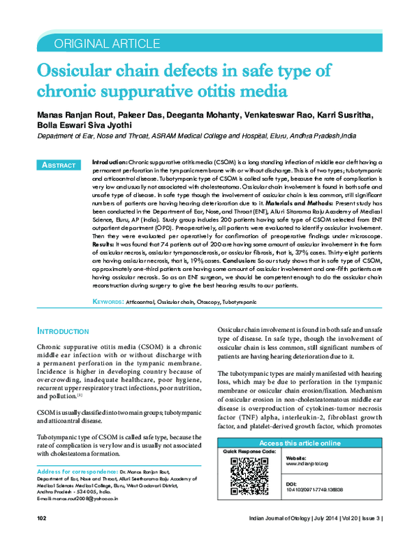 (PDF) Ossicular chain defects in safe type of chronic suppurative ...