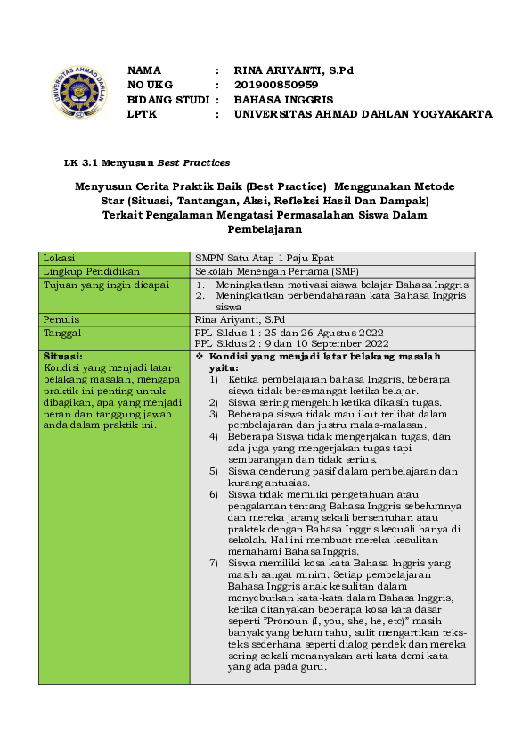(PDF) Menyusun Cerita Praktik Baik (Best Practice) Menggunakan Metode ...