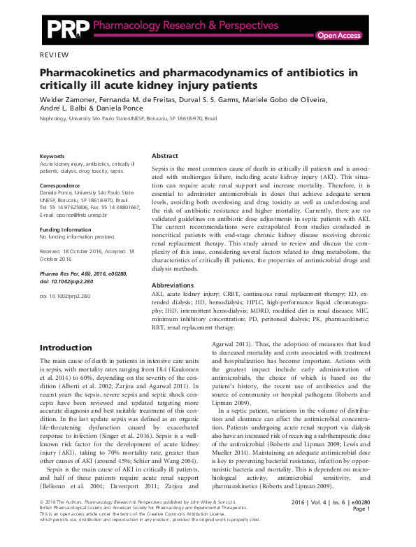 (PDF) Pharmacokinetics and pharmacodynamics of antibiotics in ...