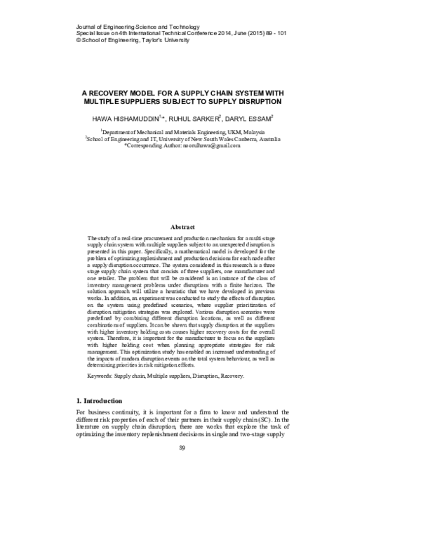 Pdf A Simulation Model Of A Three Echelon Supply Chain System With