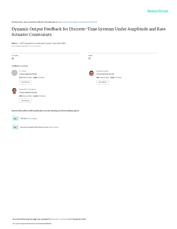 (PDF) Dynamic Output Feedback for Discrete-Time Systems Under Amplitude ...