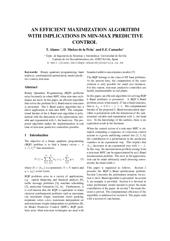 (PDF) An Efficient Maximization Algorithm With Implications in Min-Max Predictive Control