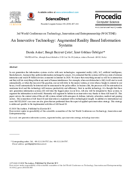 (PDF) An Innovative Technology: Augmented Reality Based Information Systems
