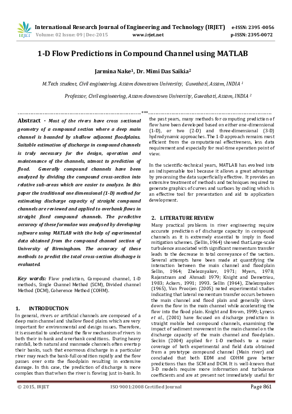 (PDF) 1-D Flow Predictions in Compound Channel using MATLAB