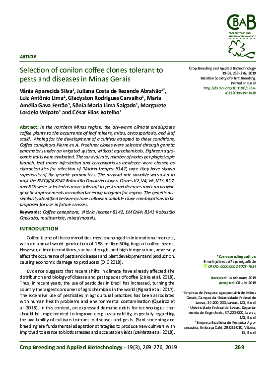 (PDF) Selection of conilon coffee clones tolerant to pests and diseases ...