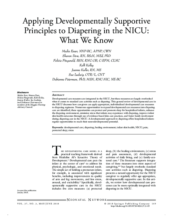 (PDF) Applying Developmentally Supportive Principles to Diapering in ...