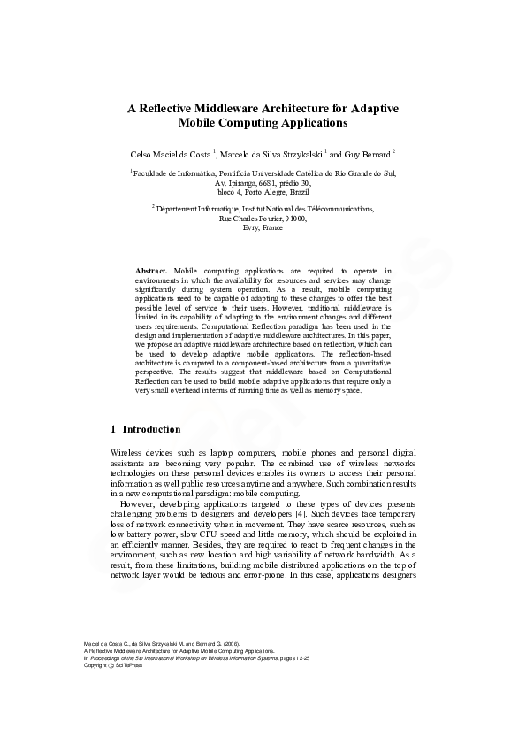 Pdf A Reflective Middleware Architecture For Adaptive Mobile Computing Applications