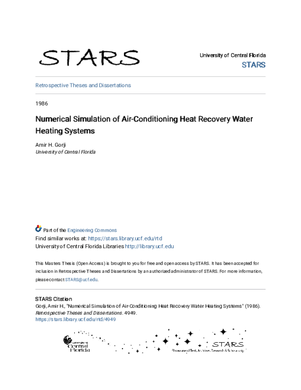 (PDF) Numerical Simulation of Air-Conditioning Heat Recovery Water Heating Systems