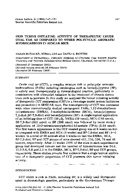 (PDF) Tumor Initiating Activity of Coal Tar vs PAHs