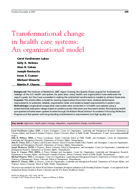 (PDF) Transformational change in health care systems