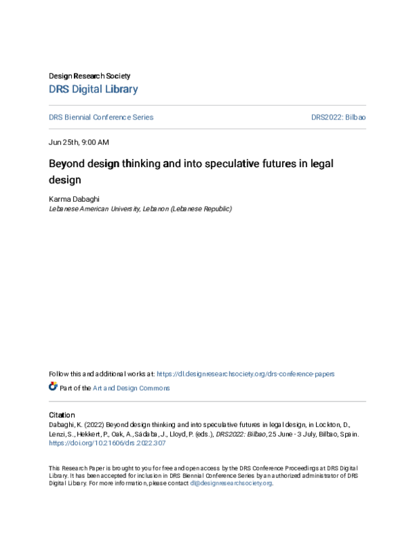 (PDF) Beyond design thinking and into speculative futures in legal design