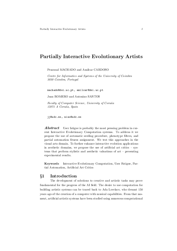 (PDF) Partially interactive evolutionary artists
