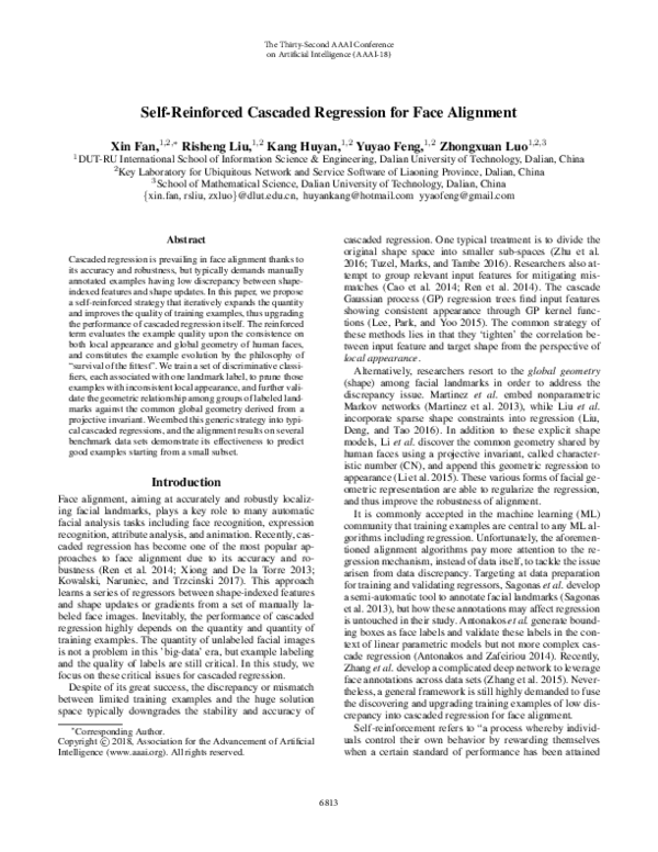 Pdf Self Reinforced Cascaded Regression For Face Alignment 昱尧 冯