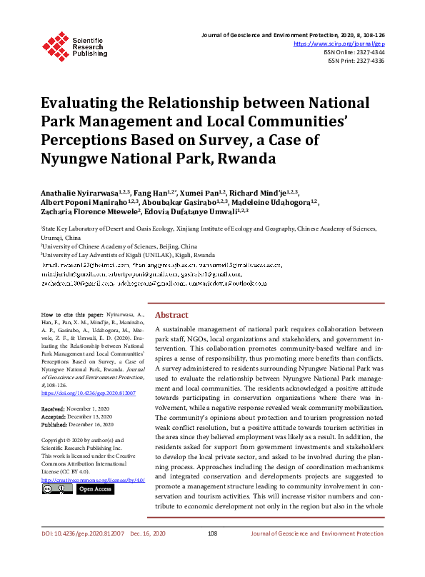 (PDF) Evaluating the Relationship between National Park Management and ...