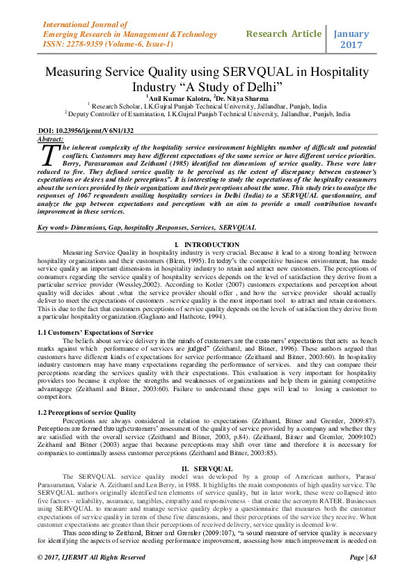 (PDF) Measuring Service Quality using SERVQUAL in Hospitality Industry ...