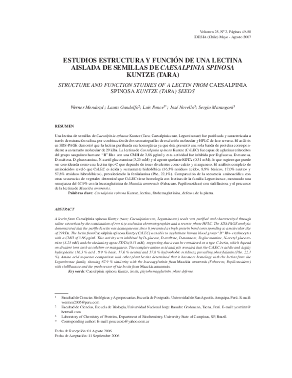 (PDF) Estudios Estructura y Función De Una Lectina Aislada De Semillas ...