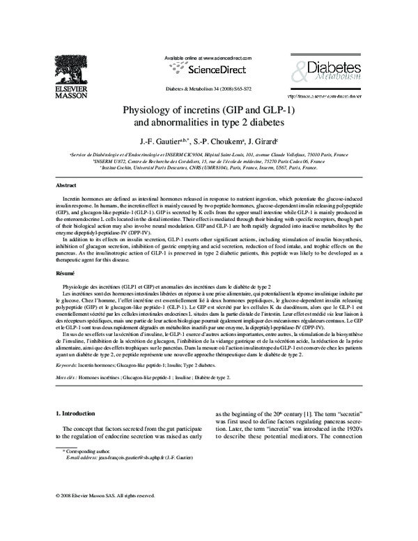 (PDF) Physiology of incretins (GIP and GLP-1) and abnormalities in type ...