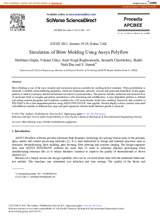 (PDF) Simulation of Blow Molding Using Ansys Polyflow