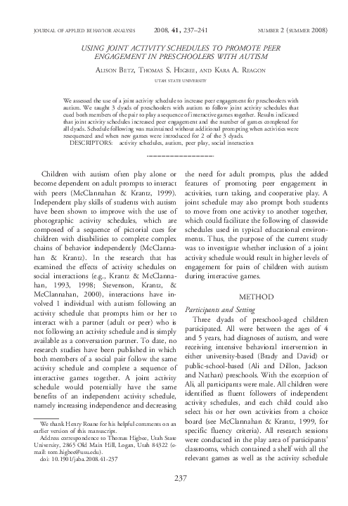 (PDF) Using Joint Activity Schedules to Promote Peer Engagement in ...