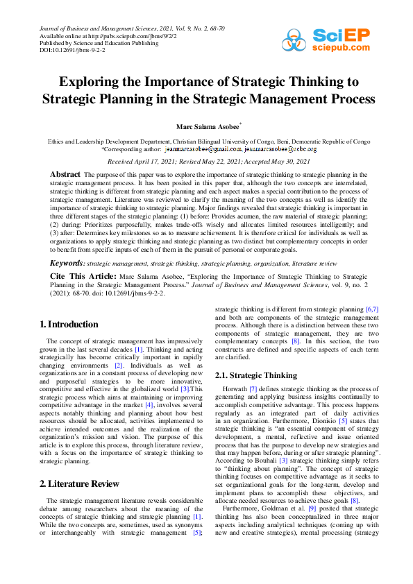 (PDF) Exploring the Importance of Strategic Thinking to Strategic ...