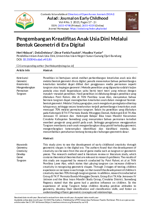 (PDF) Pengembangan Kreatifitas Anak Usia Dini Melalui Bentuk Geometri ...