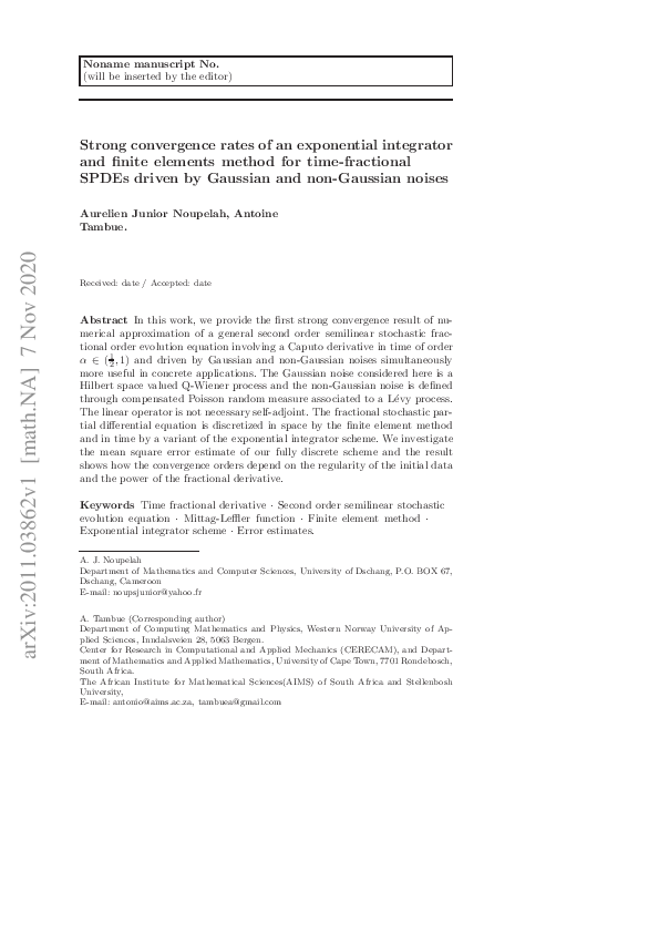 Pdf Strong Convergence Of Some Euler Type Schemes For The Finite Element Discretization Of 