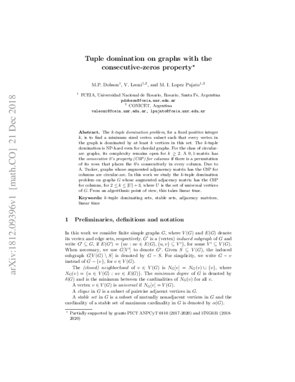 (PDF) Tuple Domination on Graphs with the Consecutive-zeros Property