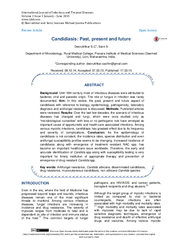 (PDF) Candidiasis: Past, present and future