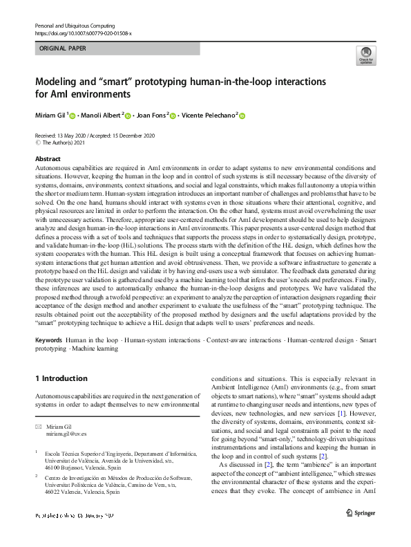 (PDF) Modeling and “smart” prototyping human-in-the-loop interactions for AmI environments