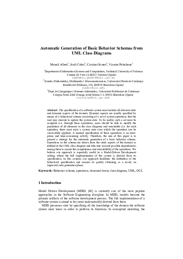 Pdf Automatic Generation Of Basic Behavior Schemas From Uml Class