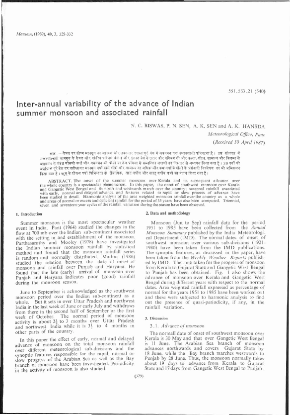 (PDF) Inter-annual variability of the advance of Indian summer monsoon ...
