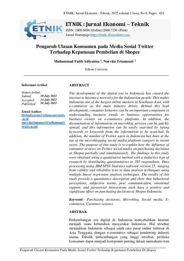 (PDF) Pengaruh Ulasan Konsumen pada Media Sosial Twitter Terhadap Keputusan Pembelian di Shopee