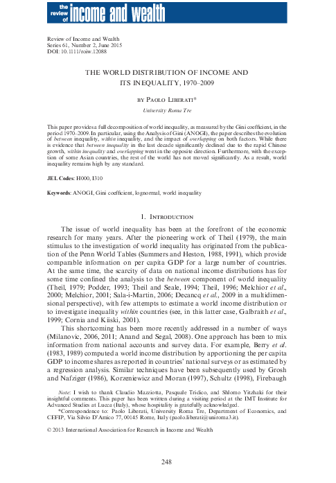 (PDF) The World Distribution of Income And Its Inequality, 1970-2009