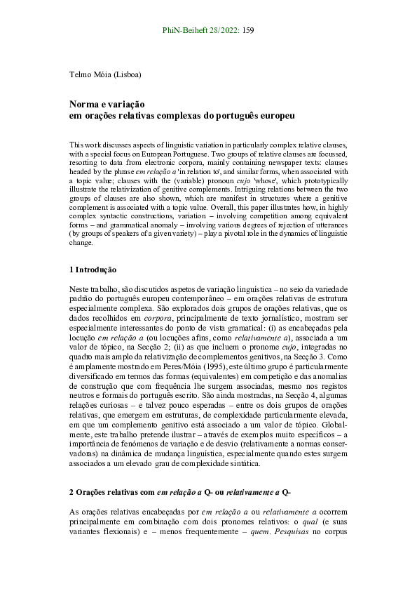 (PDF) Norma e variação em orações relativas complexas do português ...