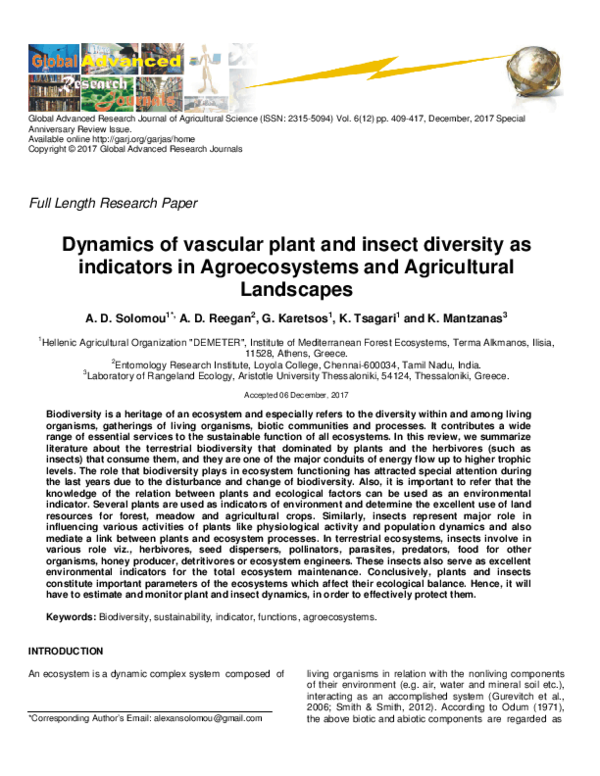 (PDF) Dynamics of vascular plant and insect diversity as indicators in ...