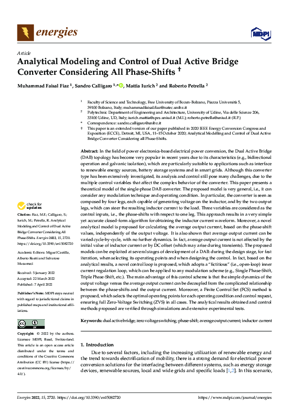 Pdf Analytical Modeling And Control Of Dual Active Bridge Converter Considering All Phase Shifts