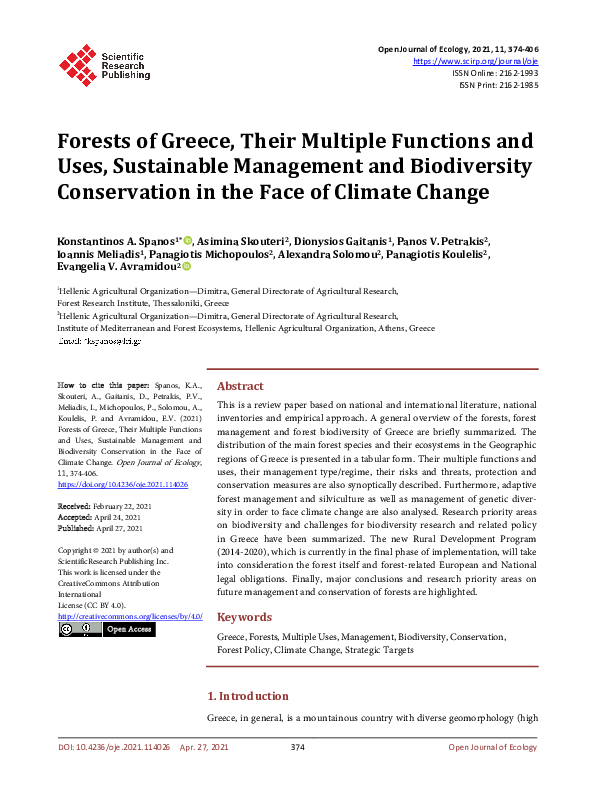 (PDF) Forests of Greece, Their Multiple Functions and Uses, Sustainable ...
