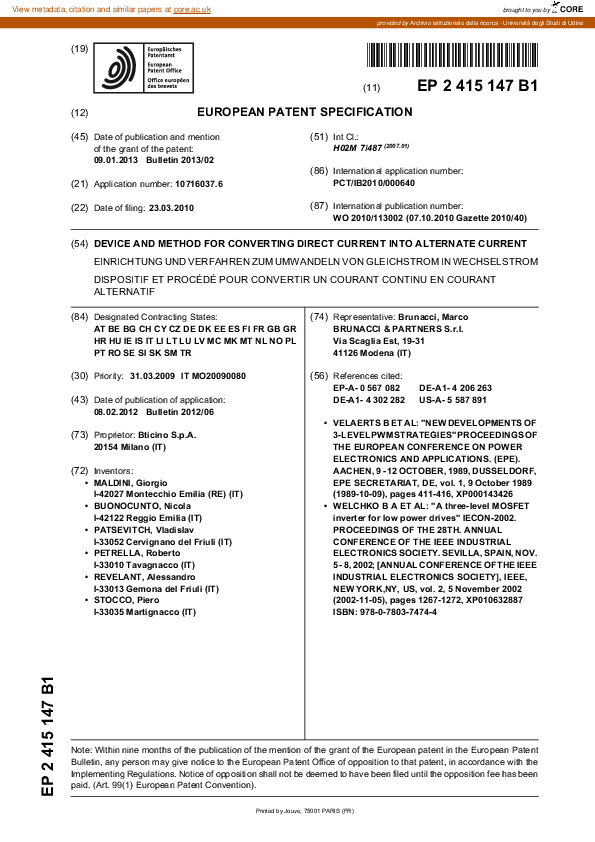 (PDF) Device and Method for Converting Direct Current Into Alternate ...
