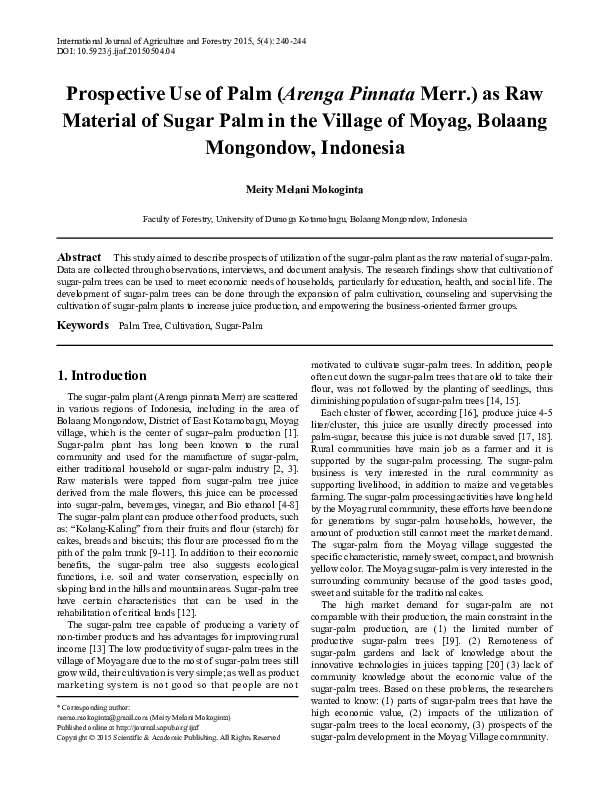 (PDF) Prospective Use of Palm ( Arenga Pinnata Merr.) as Raw Material ...