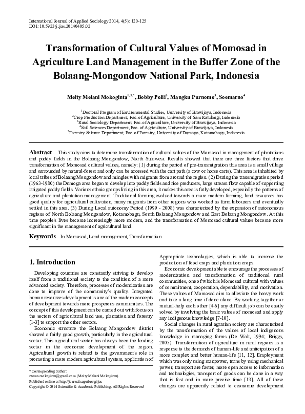 (PDF) Transformation of Cultural Values of Momosad in Agriculture Land Management in the Buffer ...